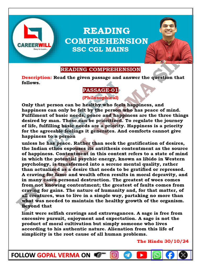 Reading Comprehension Insights | PDF | Contentment | Happiness