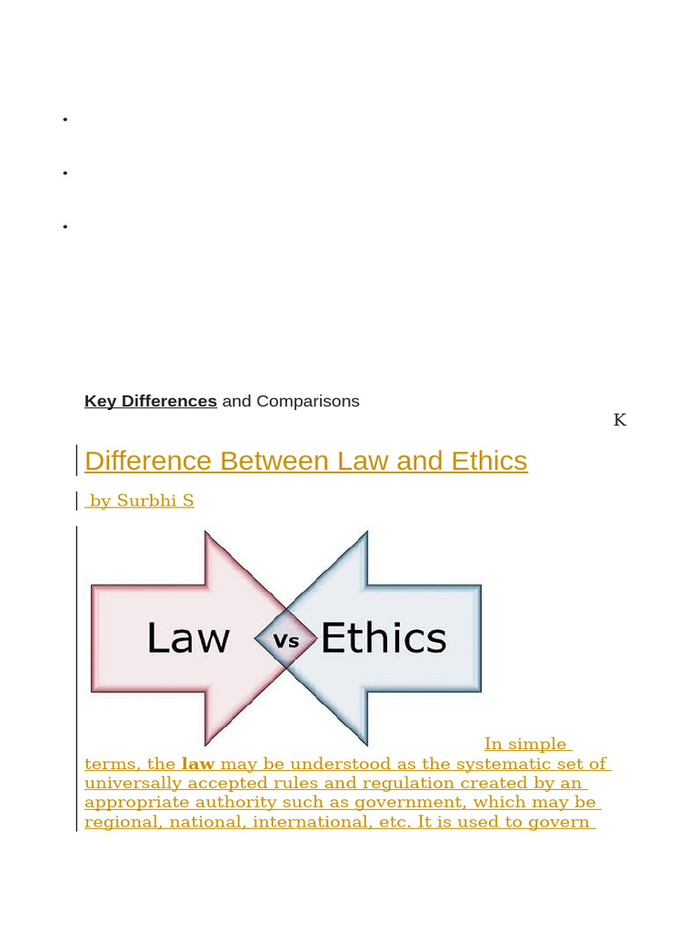 Similarities and Differences Between Law and Ethics | PDF | Morality | Justice