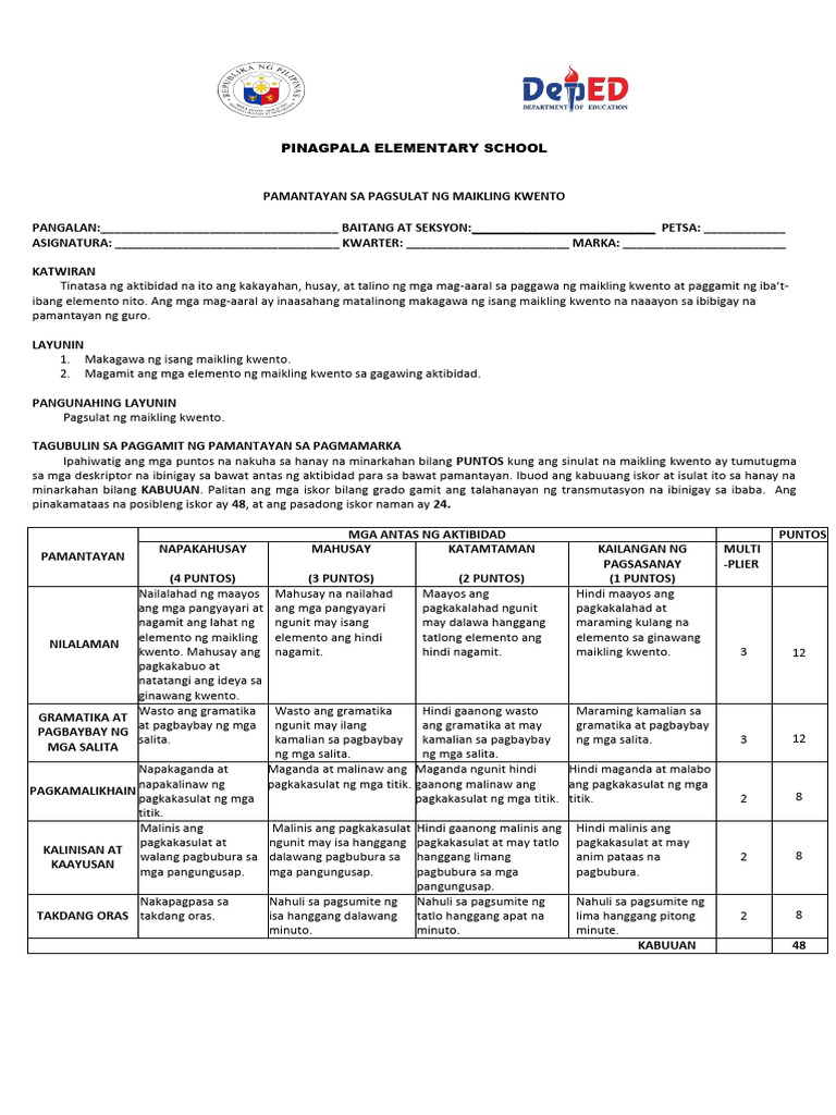Scoring Rubrics Filipino 4 | PDF