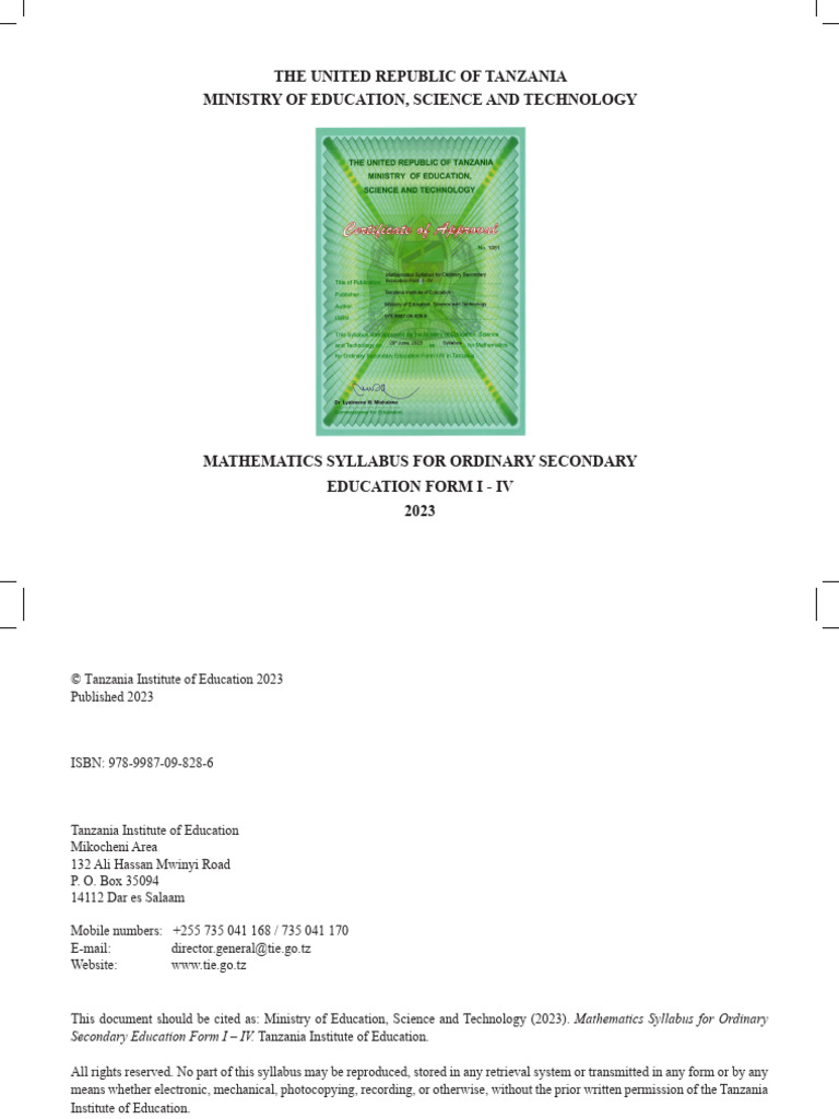 O-Level Mathematics Syllabus 2023 | PDF | Educational Assessment ...
