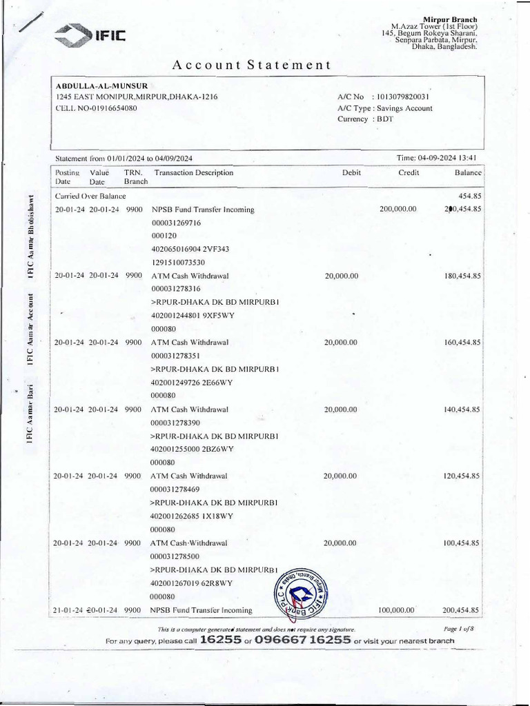 bank statement | PDF | Debit Card | Automated Teller Machine