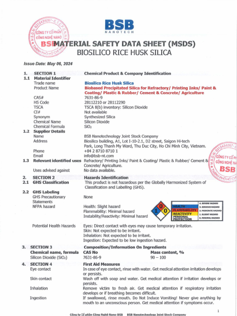 20240506 BSB NT MSDS Hydrophilic Silica | PDF