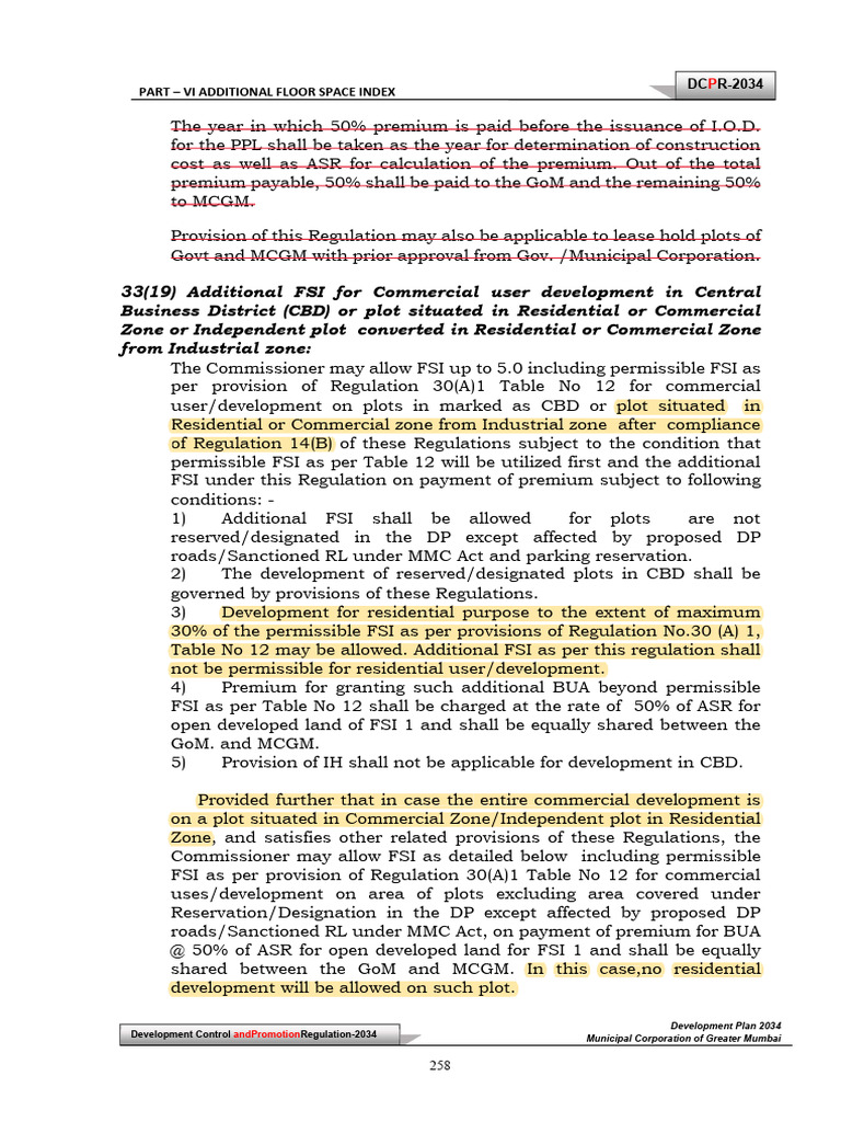 DCPR 2034: Additional FSI Regulations | PDF