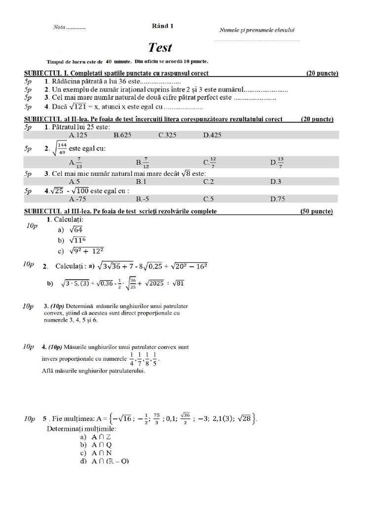 Test Radicali Plus Paralelogram | PDF