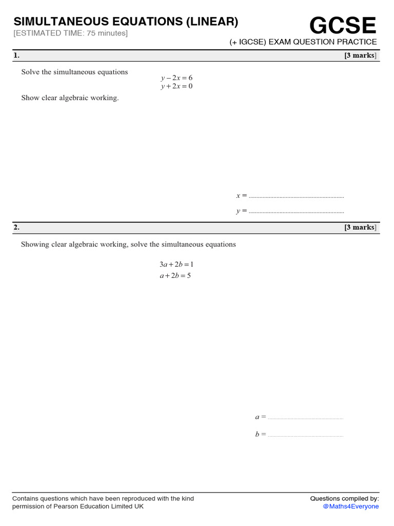 GCSE Simultaneous Equations (Linear) | PDF | Equations | Mathematics