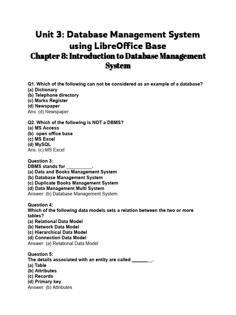 Unit 3 - DBMS - LibreOffice Base - NCERT | PDF | Databases | Table (Database)