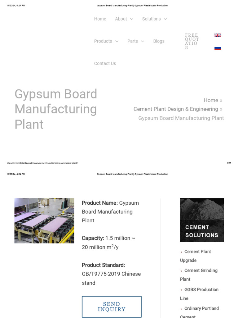 Gypsum Board Manufacturing Plant - Gypsum Plasterboard Production | PDF ...