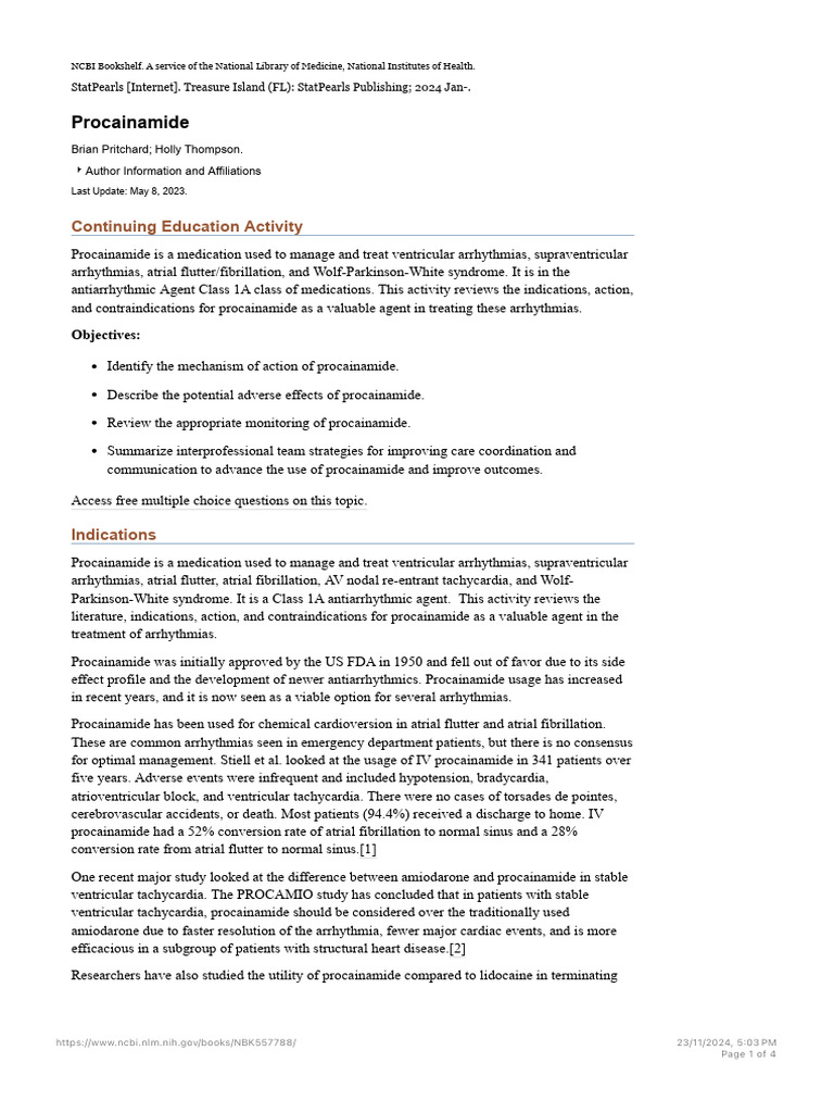 Procainamide - StatPearls - NCBI Bookshelf | PDF | Cardiac ...