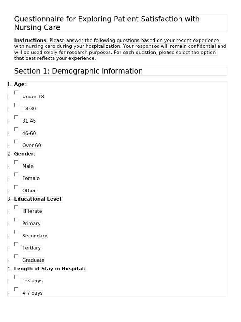 Questionnaire For Exploring Patient Satisfaction With Nursing Care ...
