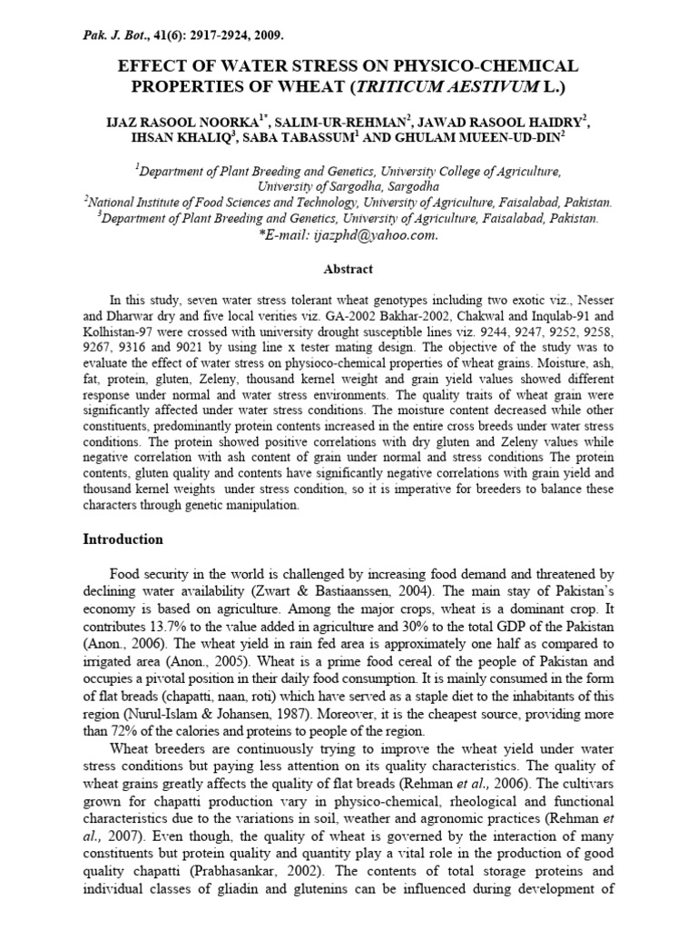 Effect of Water Stress On Physico-Chemical Properties of Wheat ...