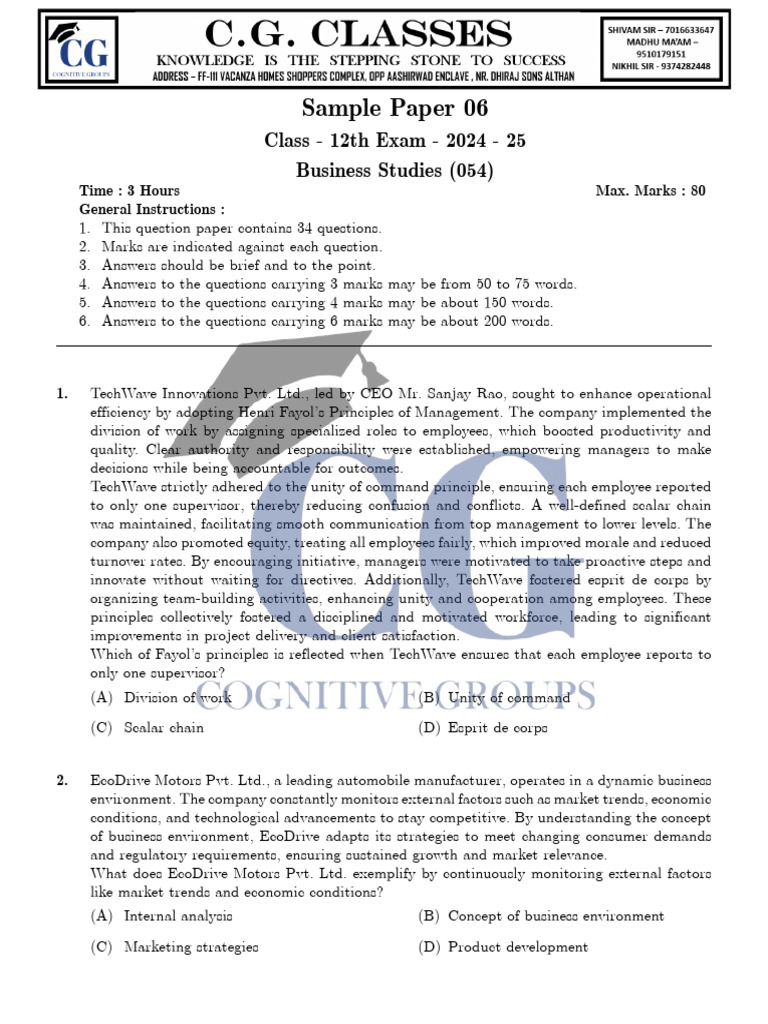 Class 12th Bst Paper 6 | PDF | Marketing | Market (Economics)