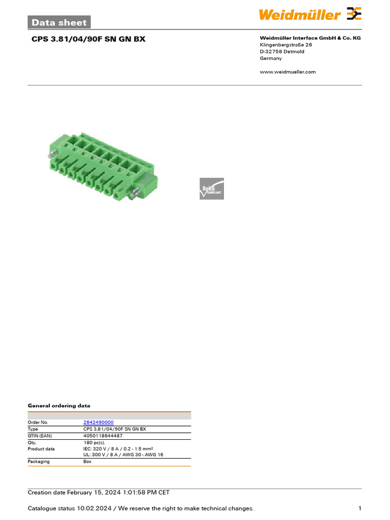 Data Sheet: CPS 3.81/04/90F SN GN BX | PDF | Electrical Engineering ...