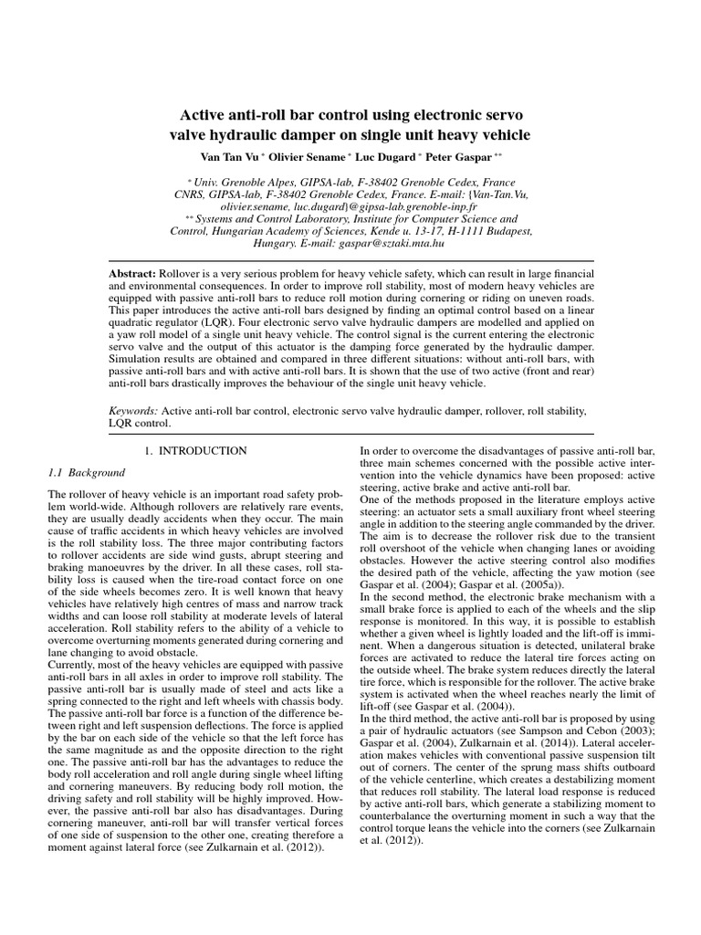 Active Anti-Roll Bar Control for Heavy Vehicles | PDF | Actuator ...