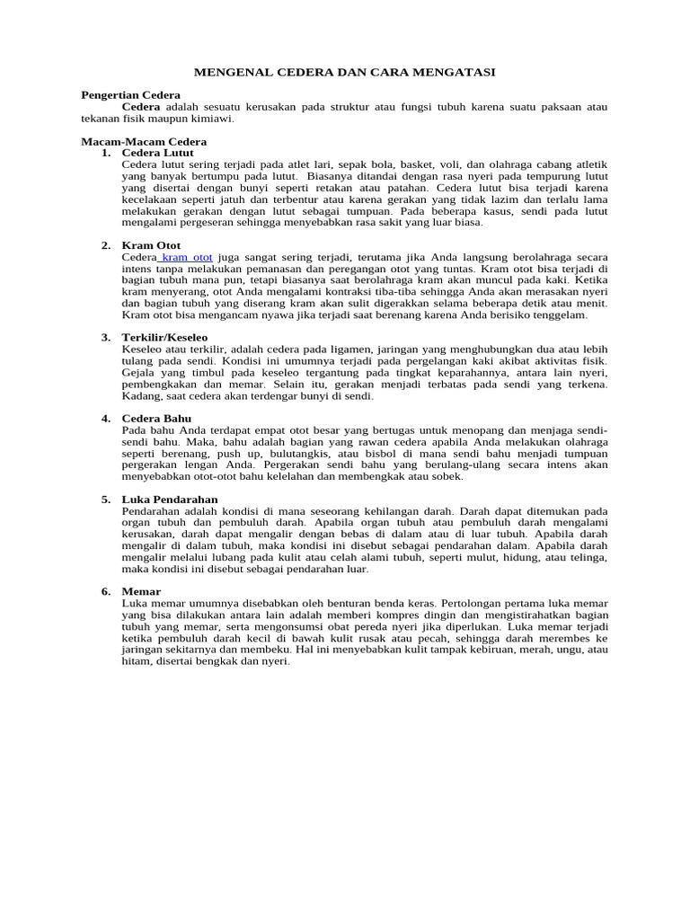 Mengenal Cedera Dan Cara Mengatasi | PDF