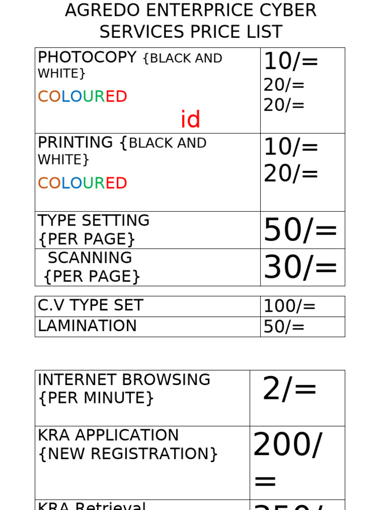 2024 Agredo Enterprice Cyber Price List | PDF