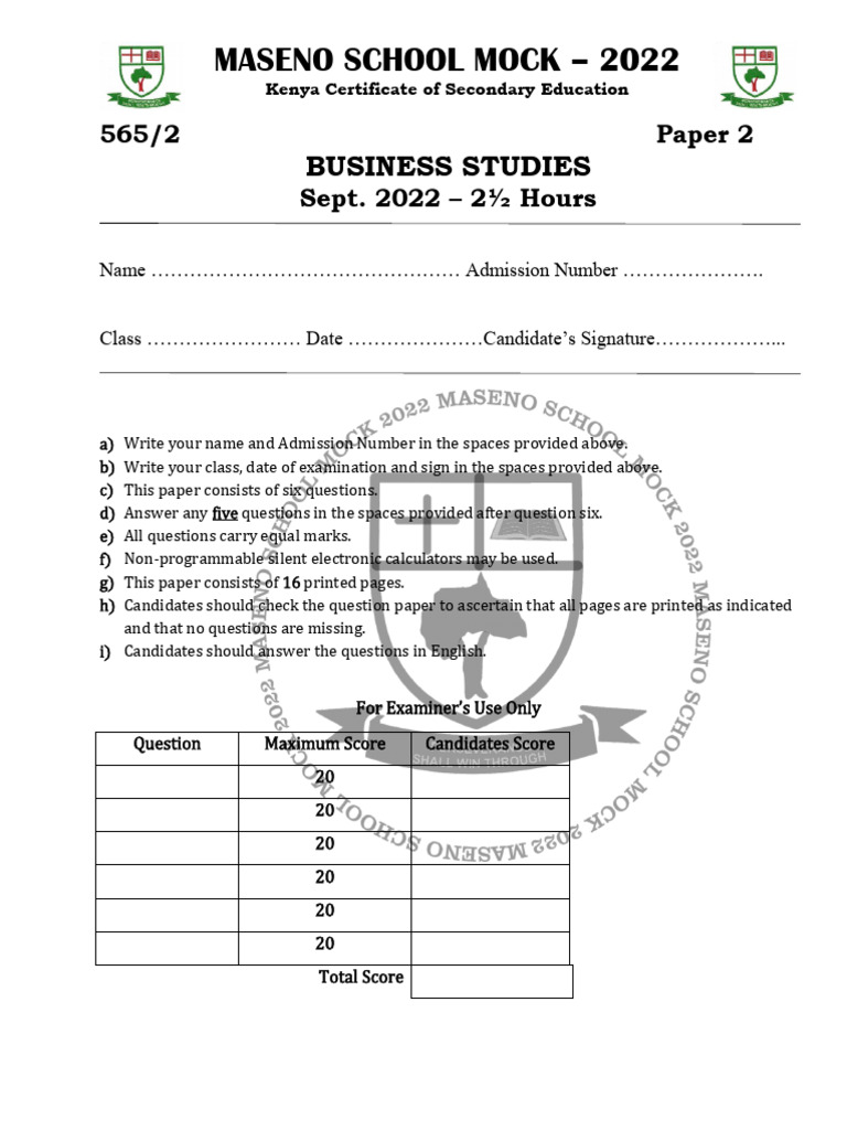 Business Studies Paper 2 Mock 2022 | PDF | Banks | Stocks