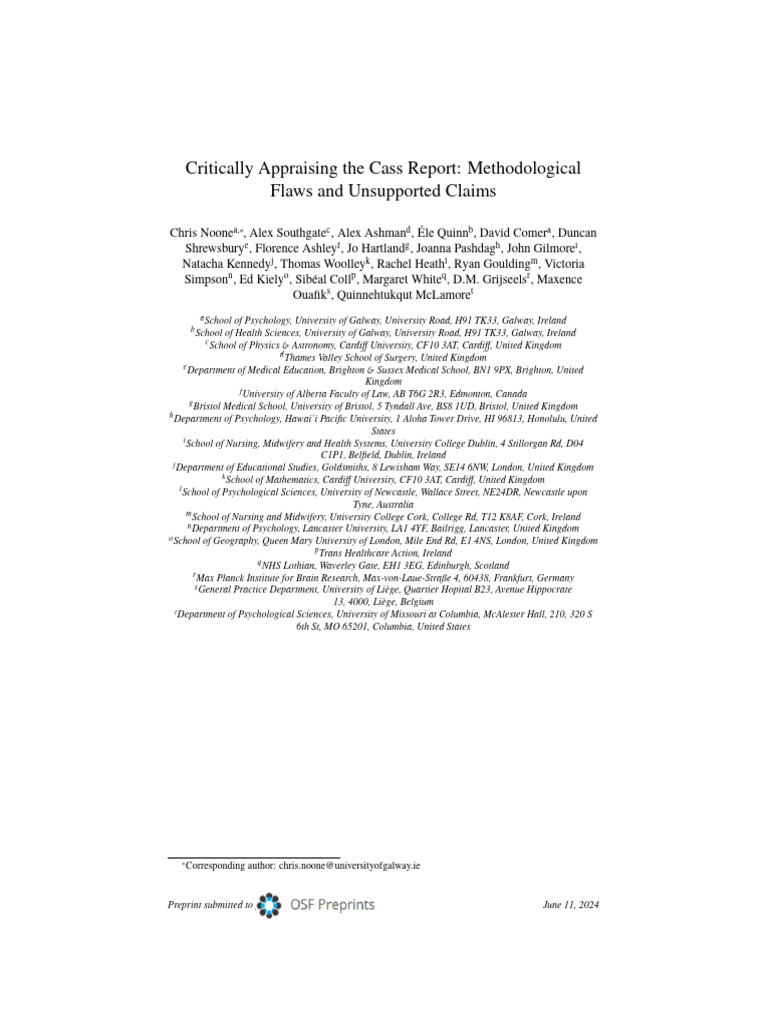 Appraising Methodological Flaws in Cass Report | PDF | Randomized ...