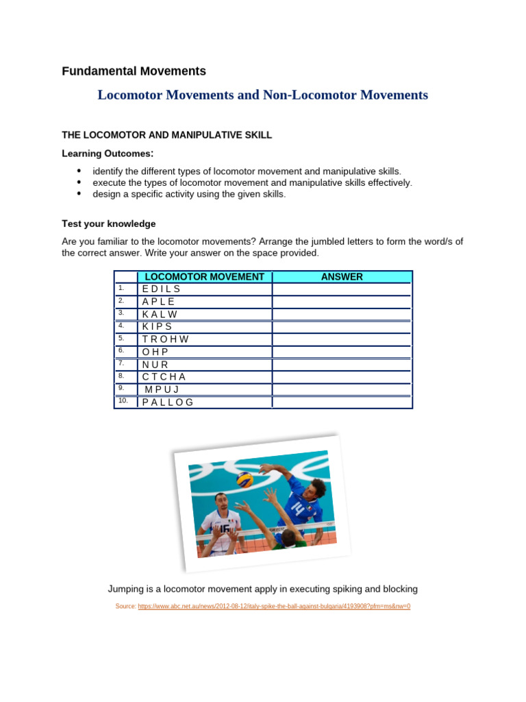 Lesson 2 Fundamental Movements | PDF | Vertebral Column | Anatomical ...