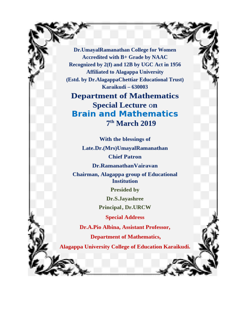 Special Lecture On Brain and Mathematics 07.03.2019 | PDF ...