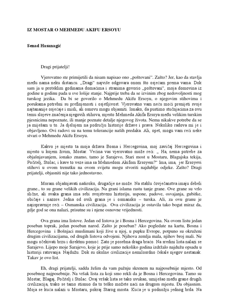 IZ MOSTAR O MEHMEDU AKIFU ERSOYU Senad Hasanagić | PDF