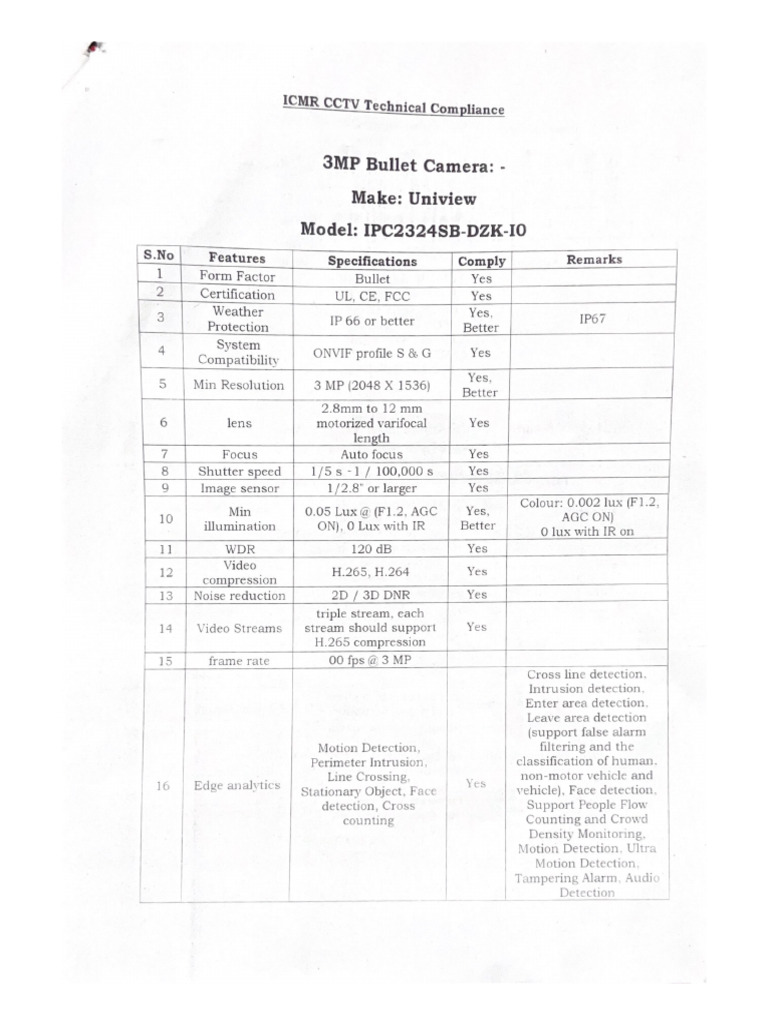 ICMR CCTV Technical Compliance | PDF