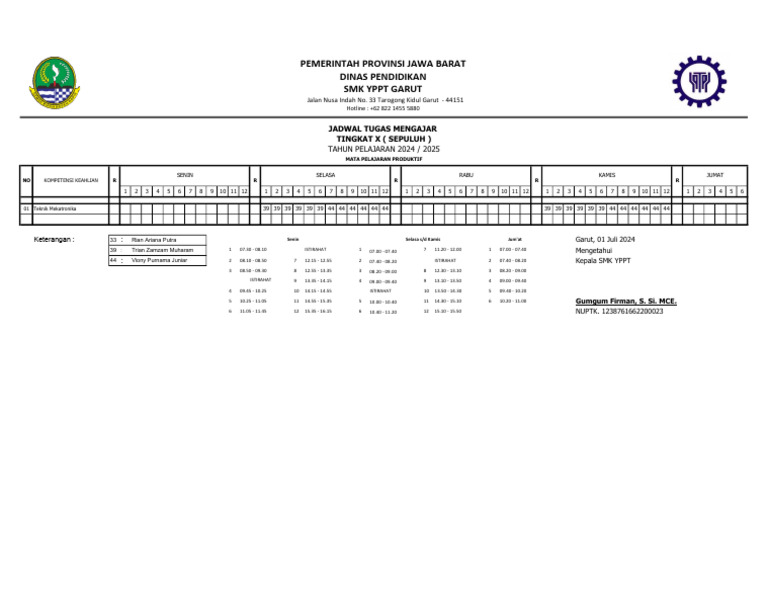 Jadwal Produktif MEKA Tingkat X 2024-2025 | PDF