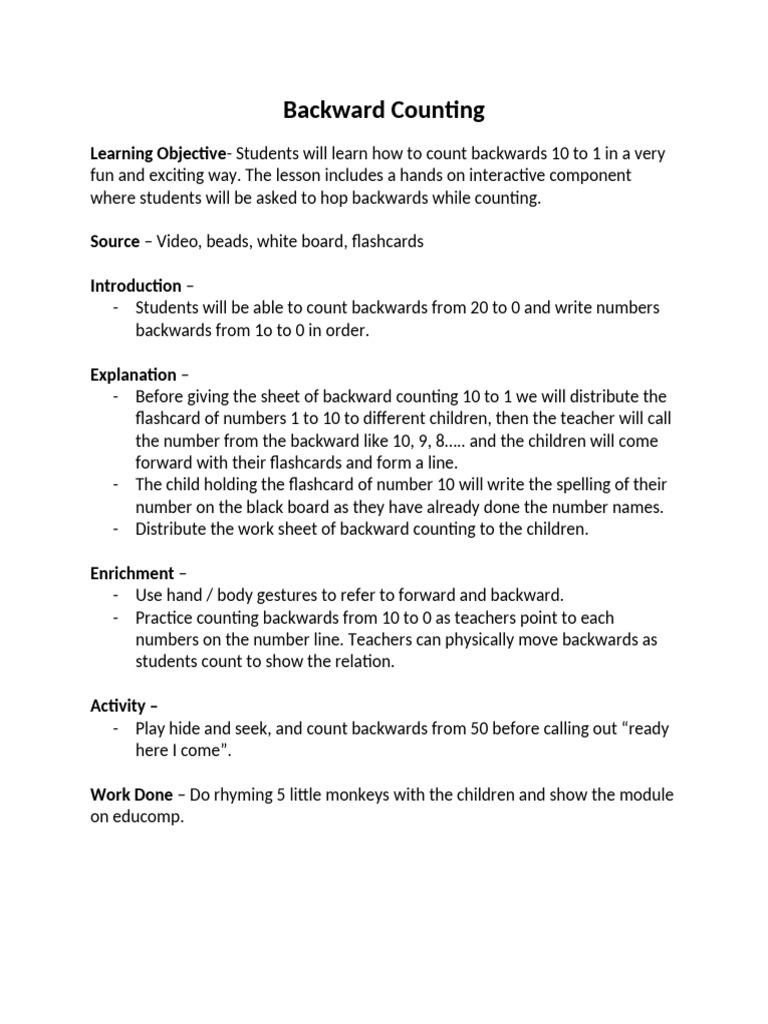 Backward Counting Activities for Kids | PDF