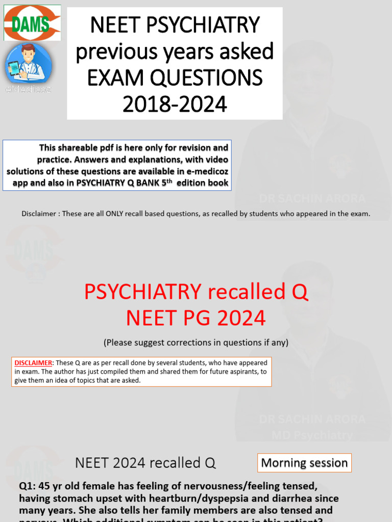 Neet PG Psychy Q (2018-2024) | PDF | Mental Disorder | Psychosis