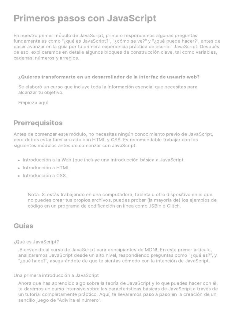 Primeros Pasos Con JavaScript - Aprende Desarrollo Web - MDN | PDF | Script Java | Red mundial