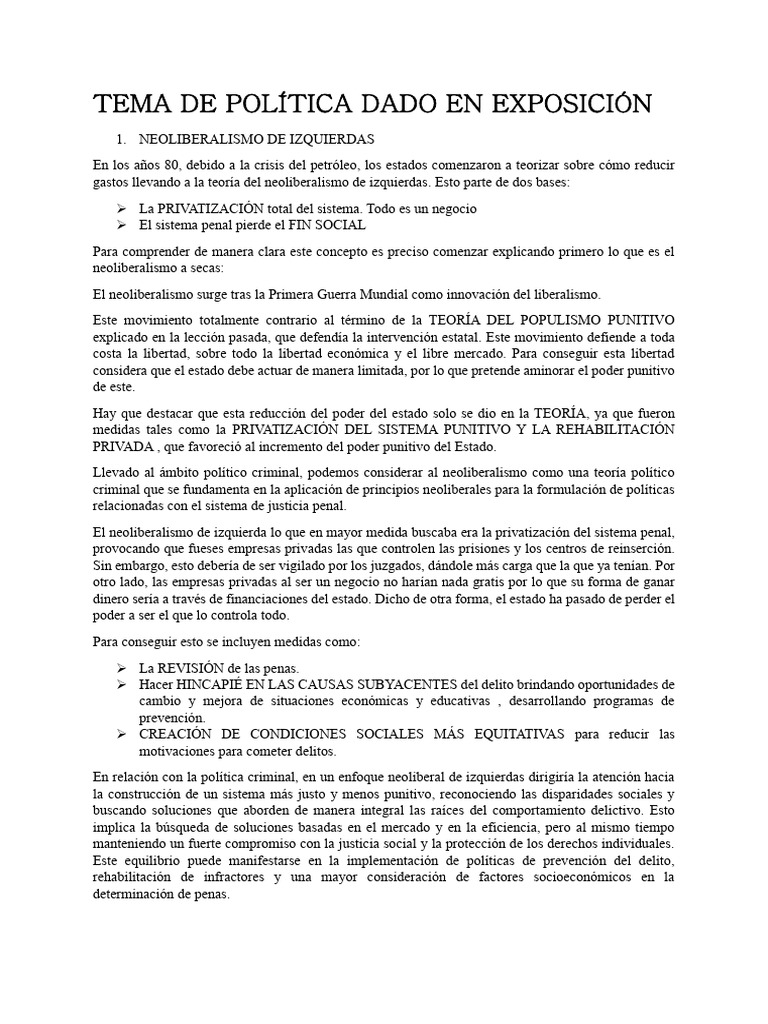 Política criminal tema explicado en clase | PDF | Neoliberalismo | Cumplimiento normativo