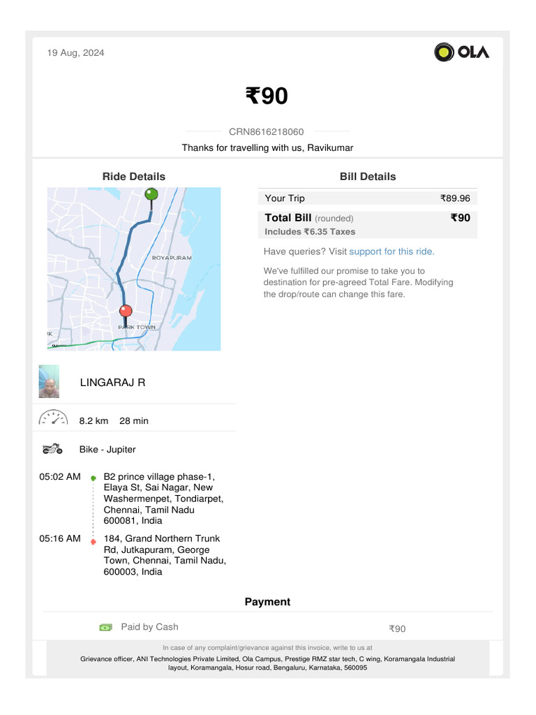 Ola Ride Invoice for Ravikumar | PDF | Invoice | Payments