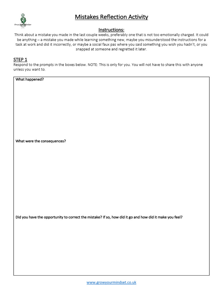 Mistakes Reflection Sheet | PDF