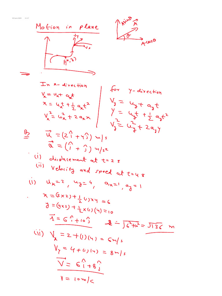 Motion in Plane Notes | PDF