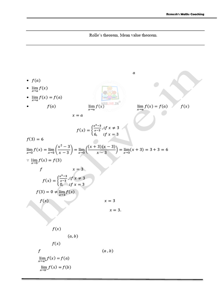 Hsslive-XII - CH5 CONTINUITY & DIFFERENTIABILITY | PDF | Function (Mathematics) | Continuous ...