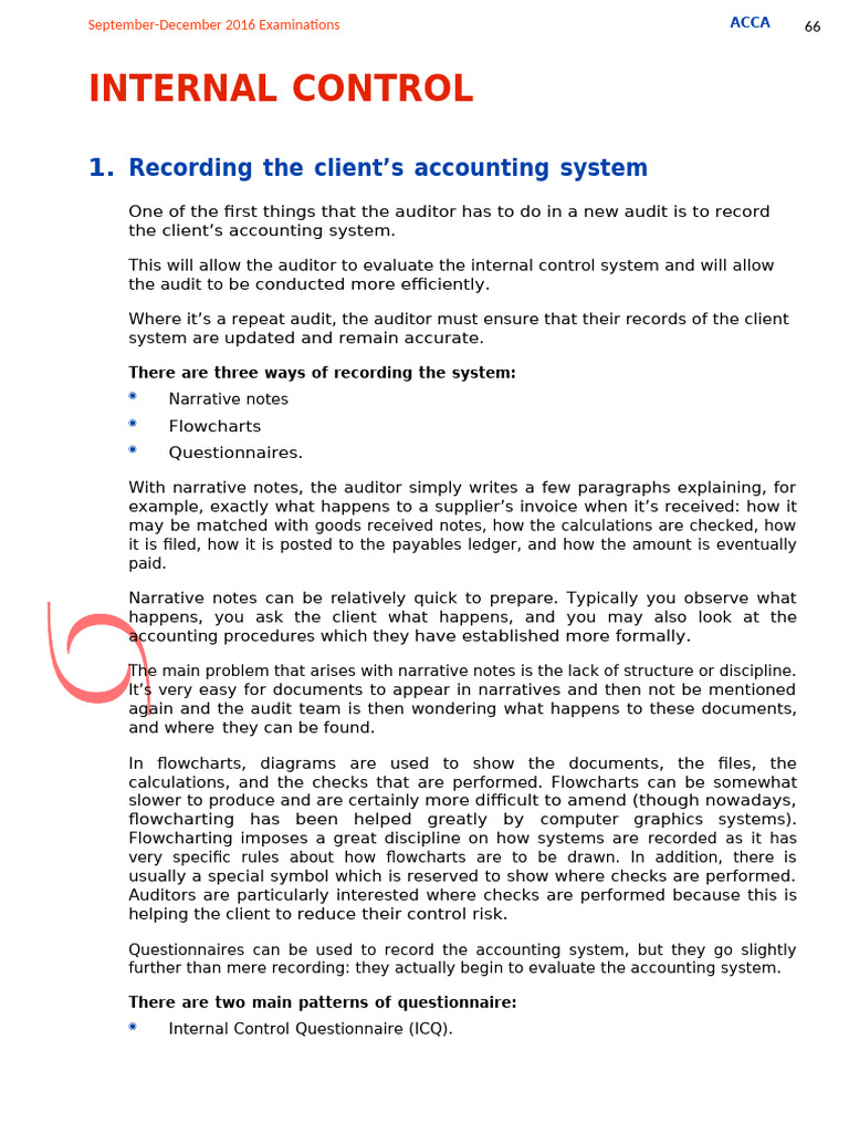 Internal Control Systems Including The Narrative Notes | PDF | Internal ...