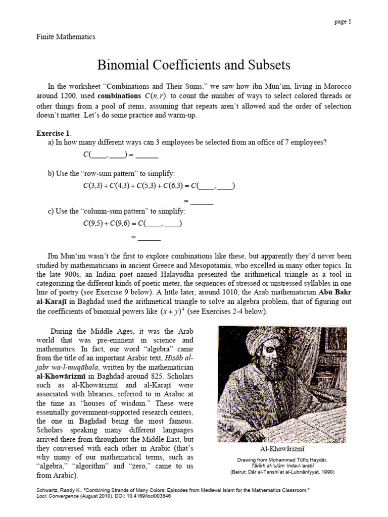 Binomial Coefficients and Subsets | PDF | Area | Taste