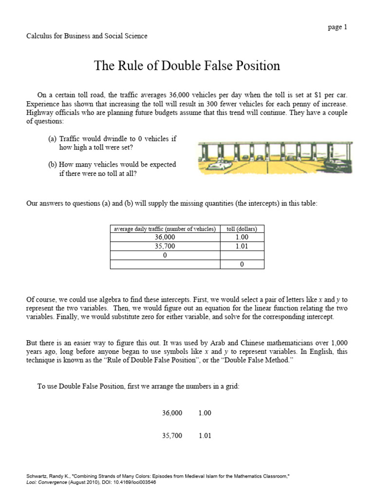 The Rule of Double False Position (Calculus For Business and Social ...