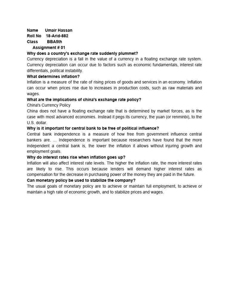 Money and Banking Assignment #01 | PDF