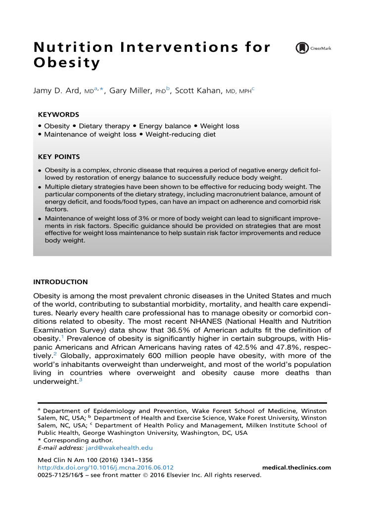 Nutrition Interventions For Obesity | PDF | Body Mass Index | Obesity