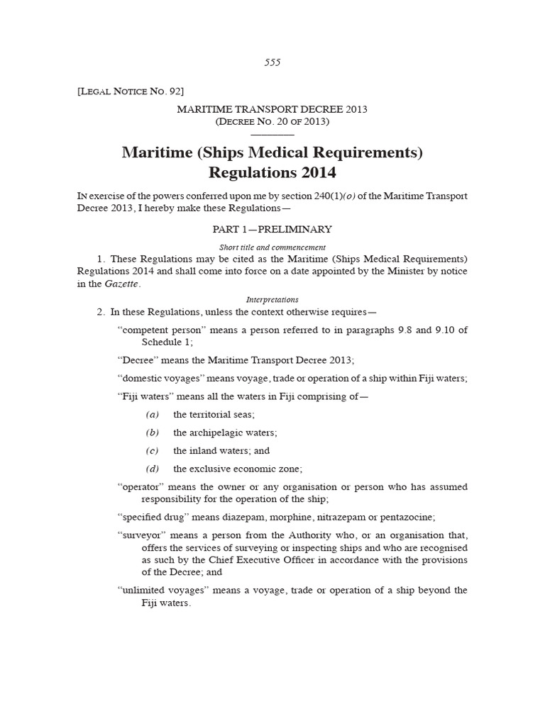 Maritime Medical Regulations 2014 | PDF | First Aid | Dangerous Goods