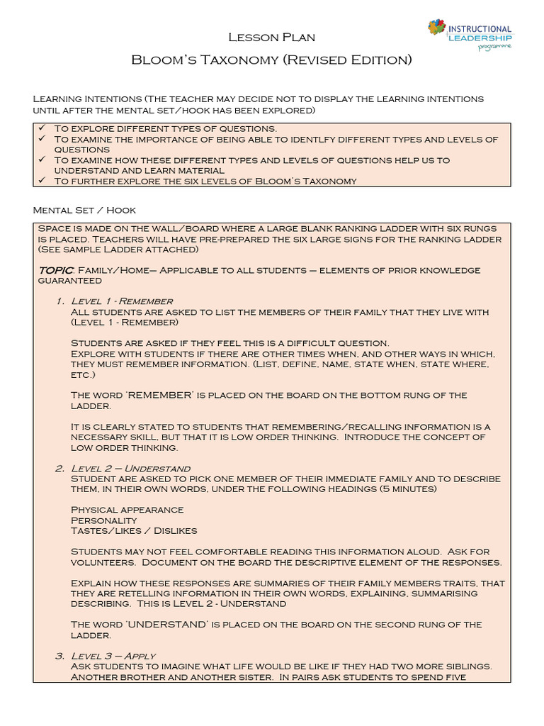 Bloom's Taxonomy (Revised Edition) Lesson Plan | PDF | Reason | Thought