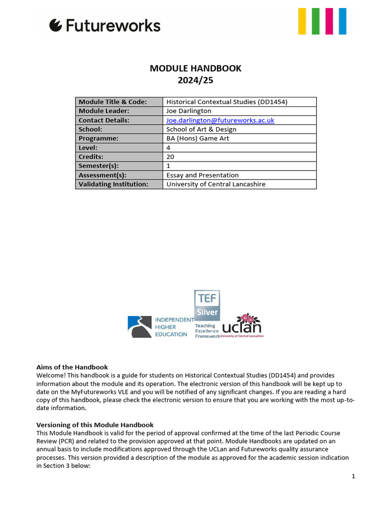 2024 - 2025 - Historical Contextual Studies - DD1454 Module Handbook ...