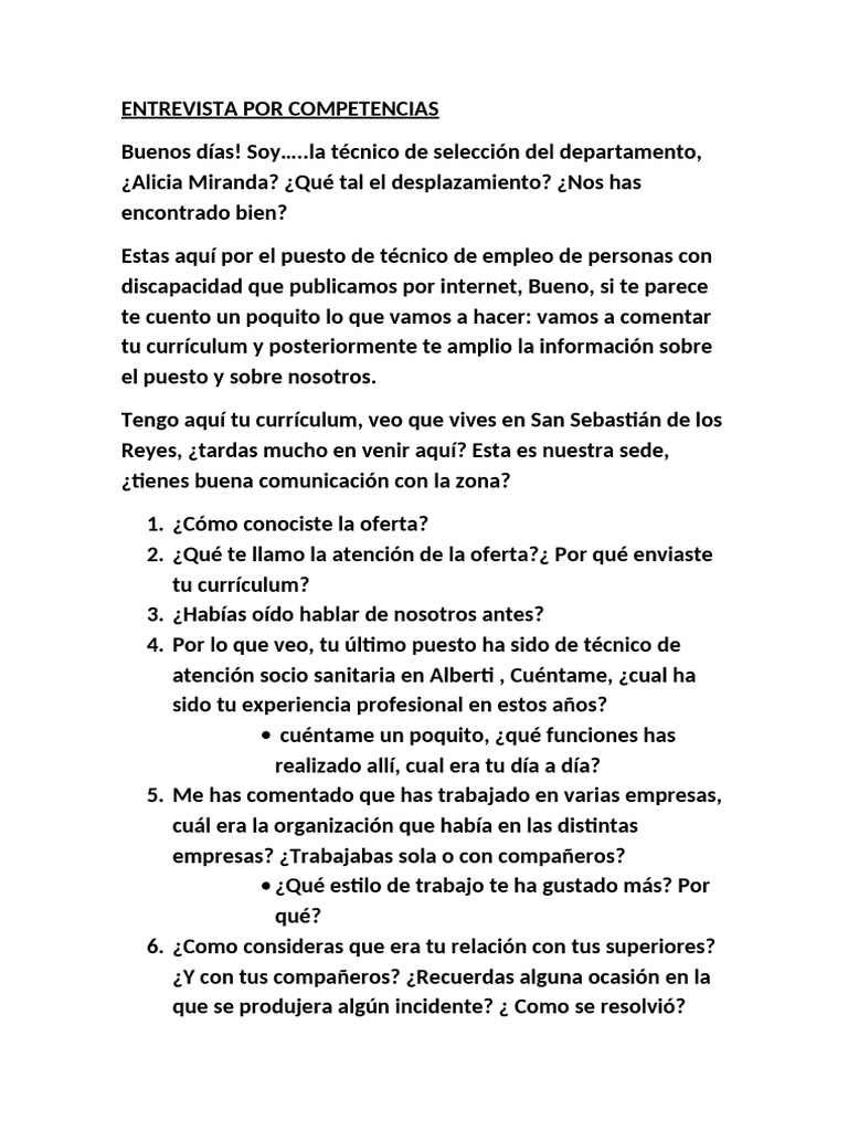 ENTREVISTA POR COMPETENCIAS | PDF