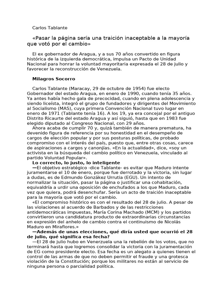 E.N. CARLOS TABLANTE Entrevistado | PDF | Venezuela | Ciencias Políticas