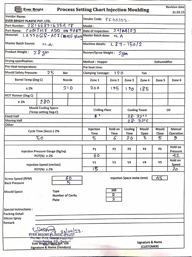 Process Setting Chart | PDF