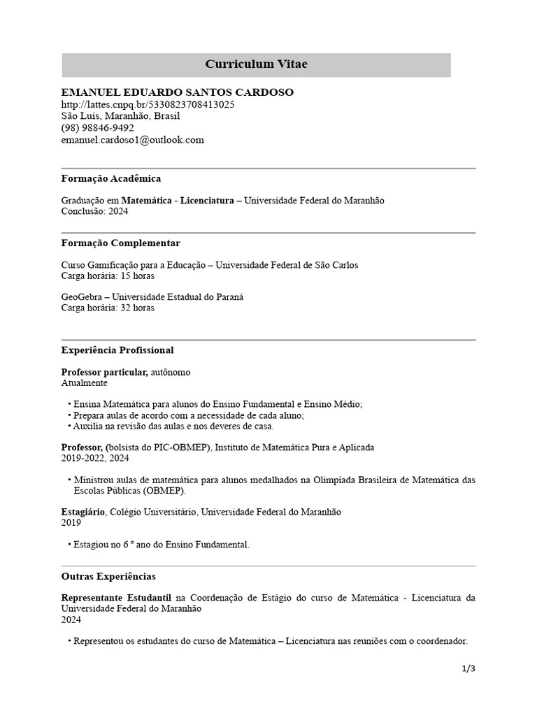 Curriculum Vitae - Emanuel Eduardo | PDF