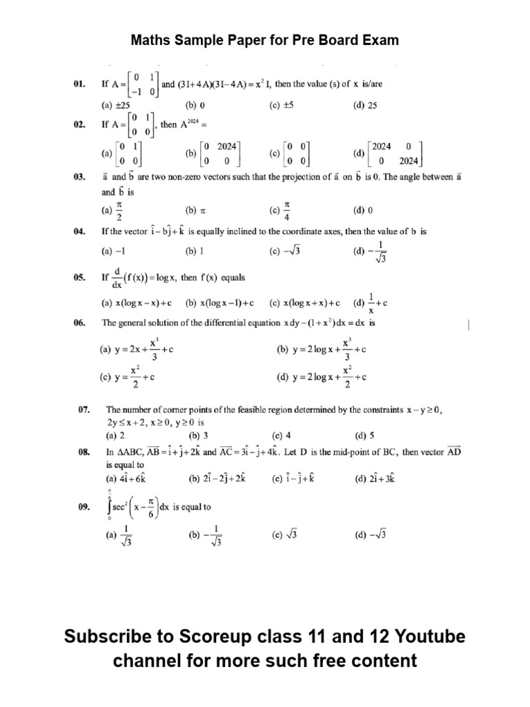 Free Practice Paper For Pre Boards | PDF