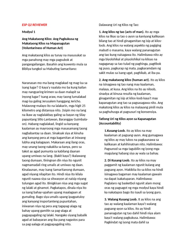 Esp q2 Reviewer 1 | PDF