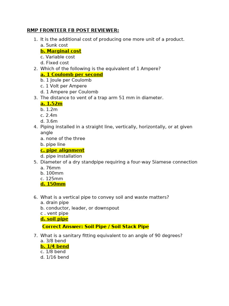 Fronteer Plumbing Review Questions | PDF | Plumbing | Water Purification
