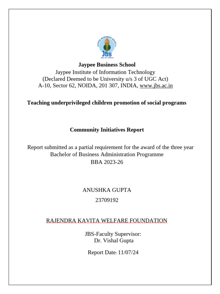 Anushka Gupta. (2023-26) | PDF | Literacy | Poverty